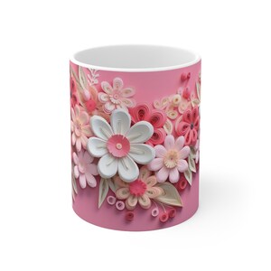 3D Quilled Pink Flowers Mug Sublimation Design Digital Download PNG 3D ...
