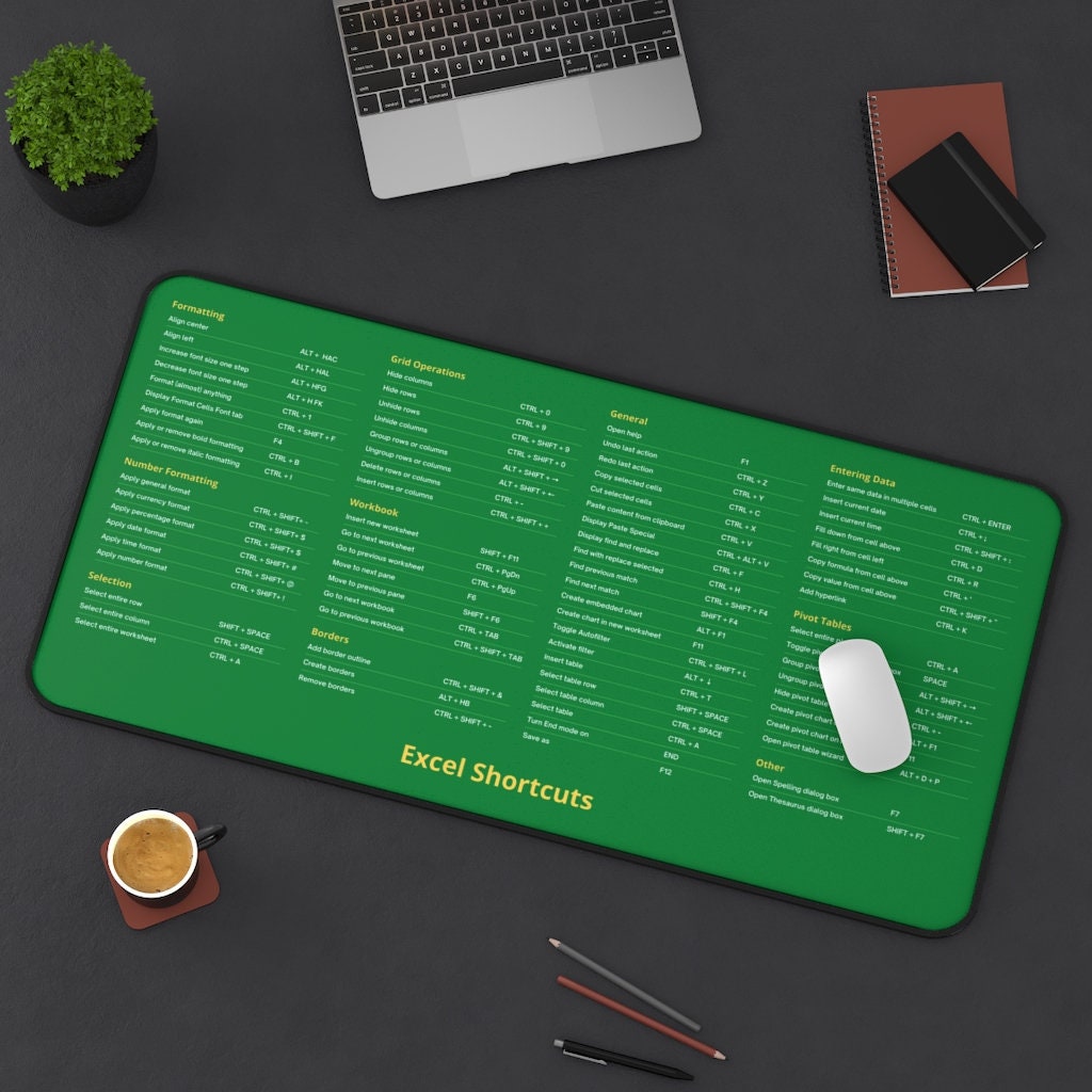 Excel Shortcuts Desk Mat Excel Shortcut Mouse Pad Accountant - Etsy ...