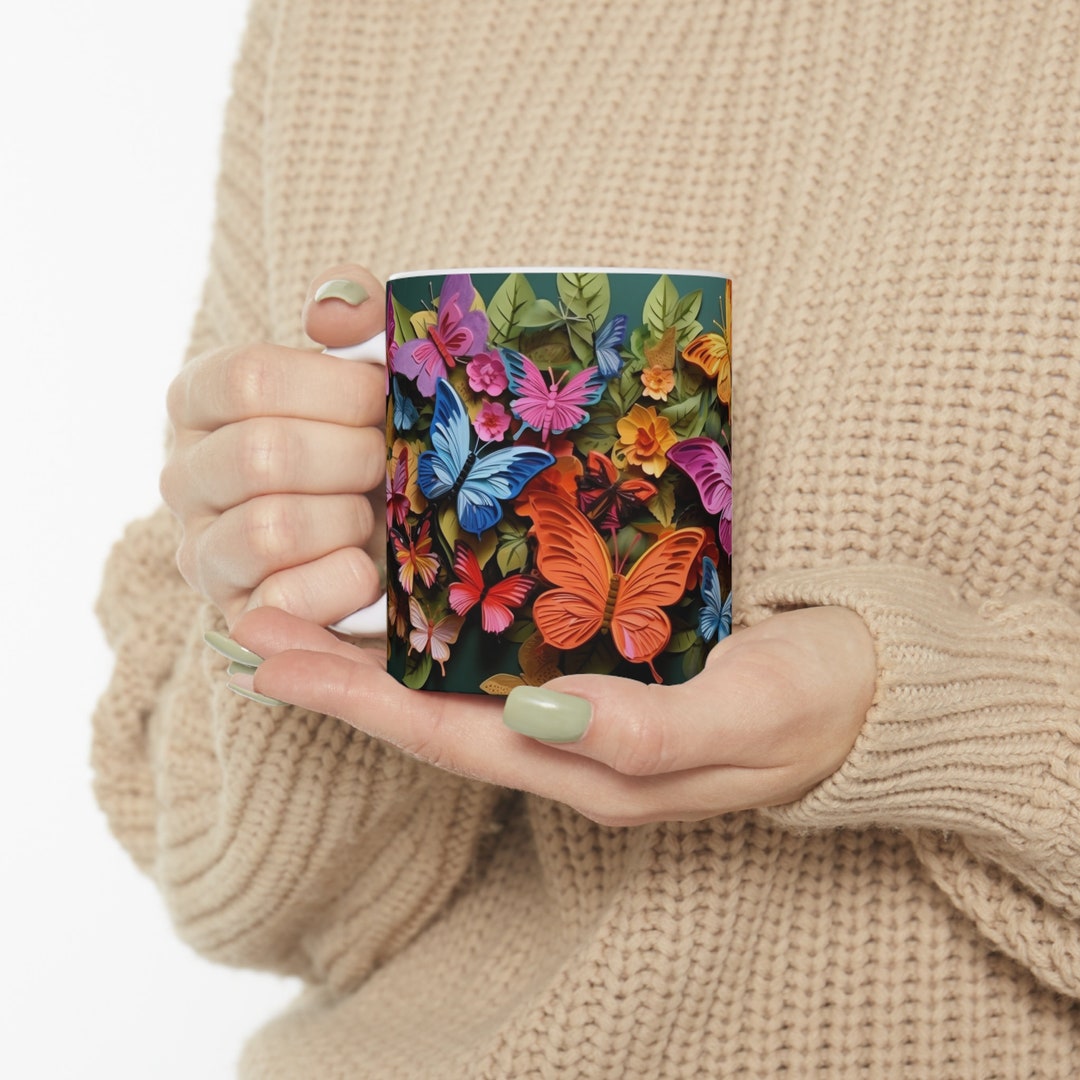 3D Colorful Butterfly Flowers Mug Sublimation Design Digital Download ...