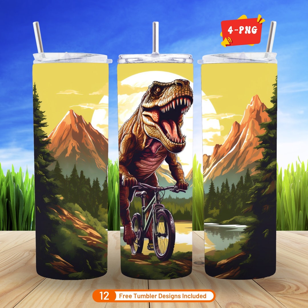 4-pack T-rex Biking 3D Tumbler Wrap, Digital Download PNG, Customizable ...
