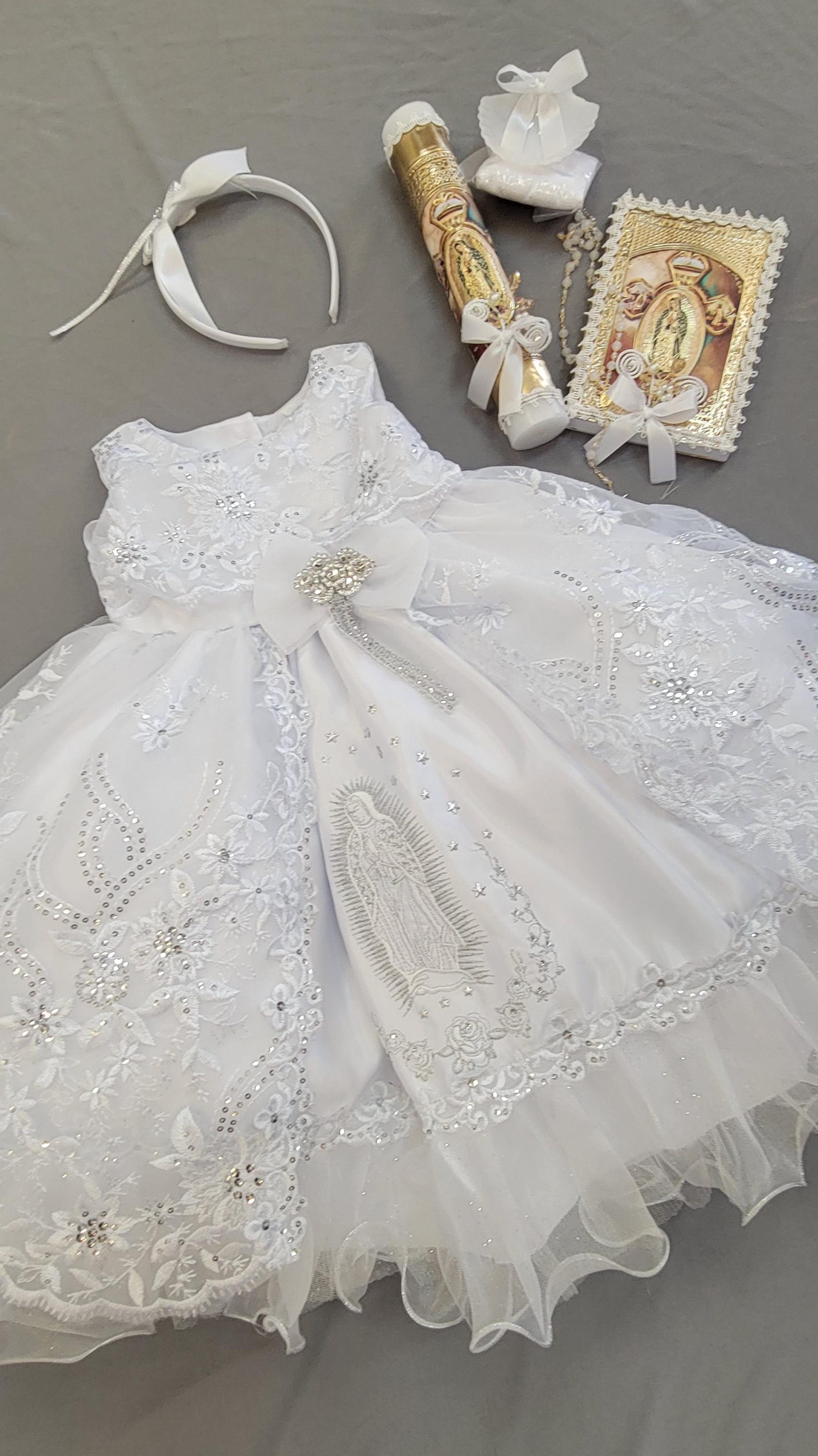 Virgen De Guadalupe Baptism Dress: Christening Gown & Candle Set - Etsy