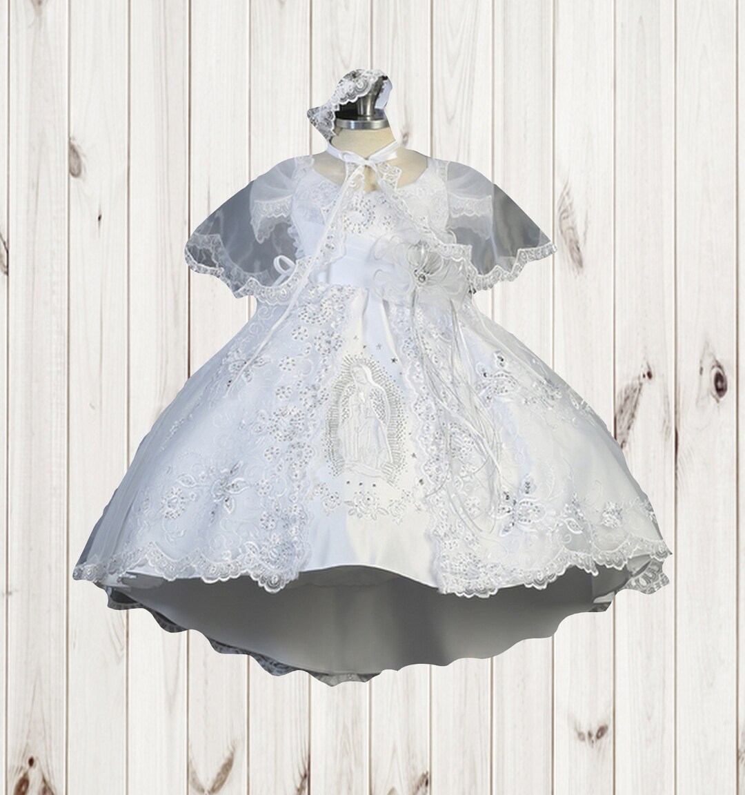 Virgen De Guadalupe Baptism Dress, Christening Gown, Baby Girl White ...