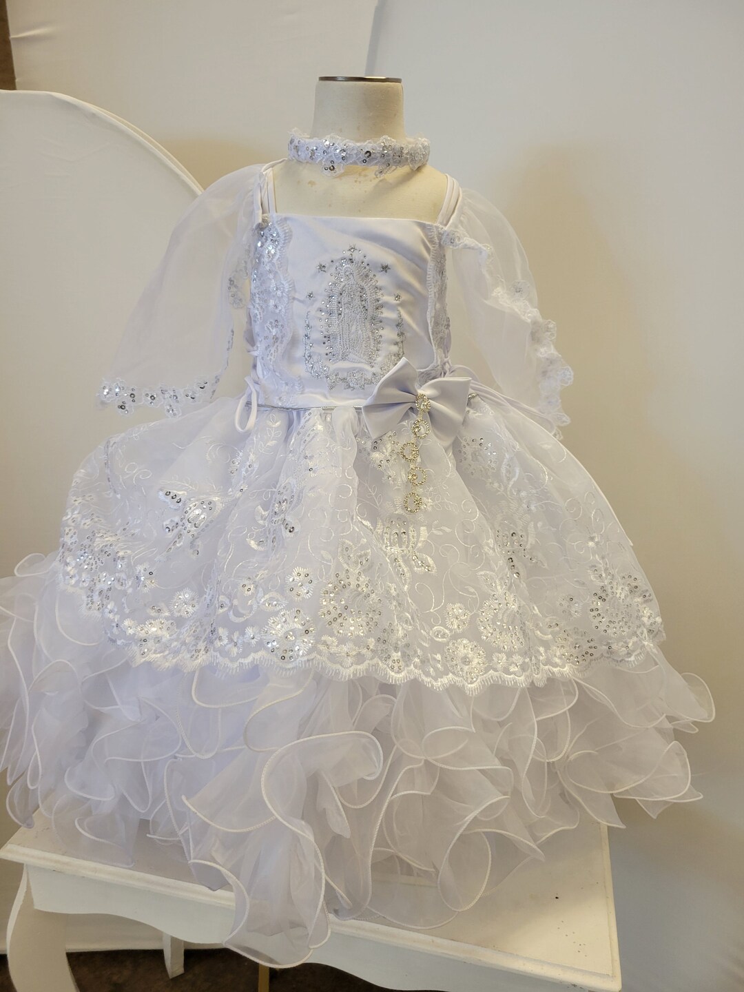 Virgen De Guadalupe Baptism Dress, Christening Gown, Baby Girl White ...