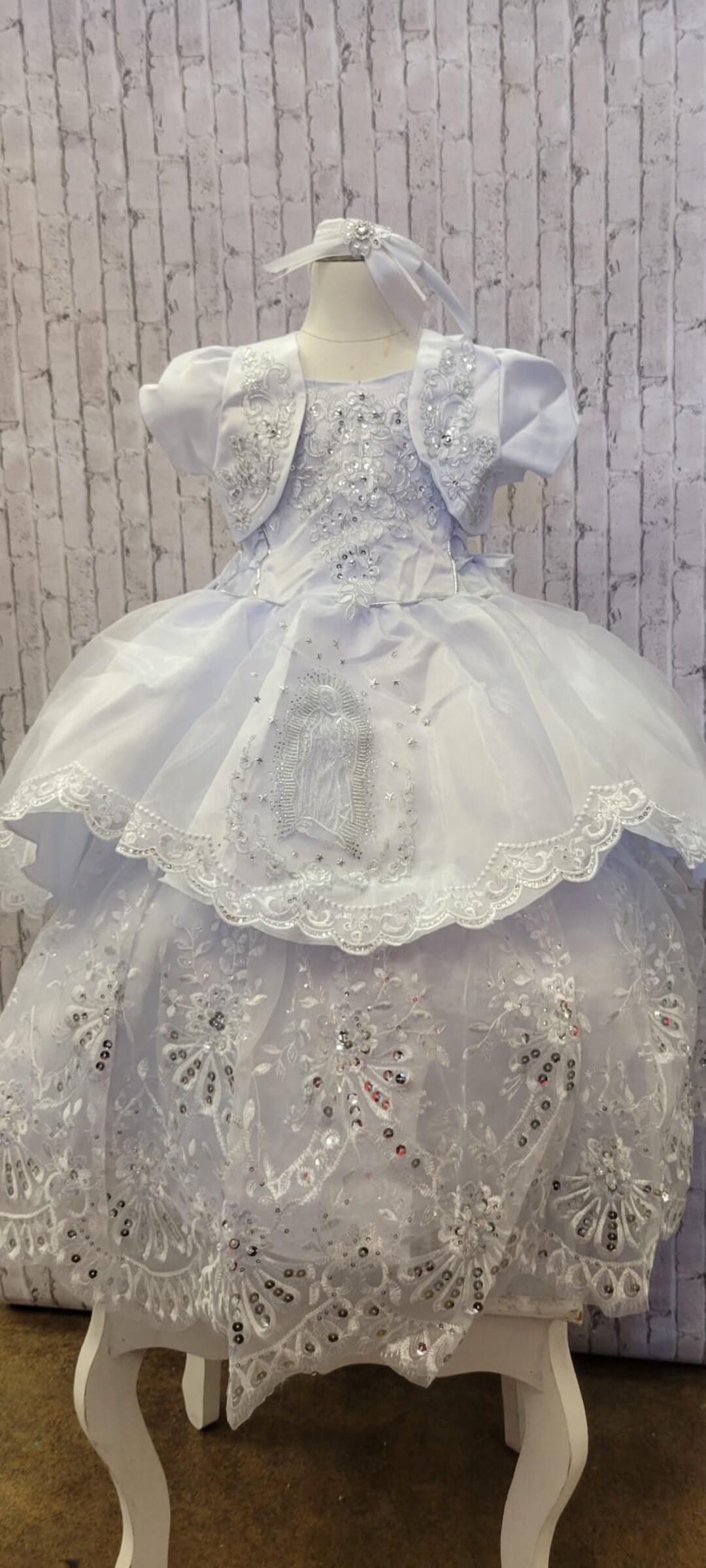 Virgen De Guadalupe Baptism Dress, Christening Gown, Baby Girl White ...