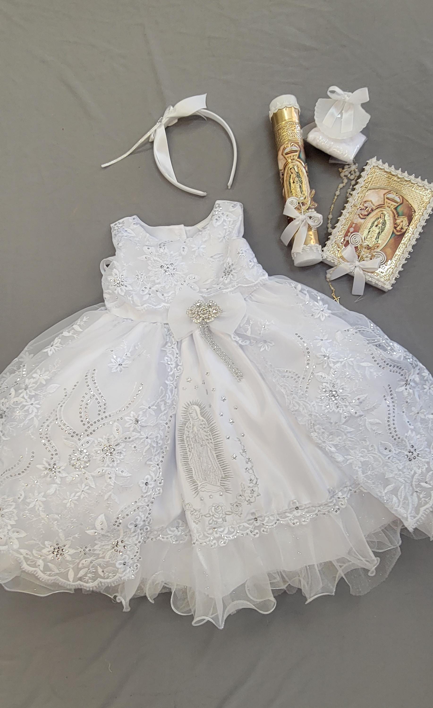 Virgen De Guadalupe Baptism Dress: Christening Gown & Candle Set - Etsy