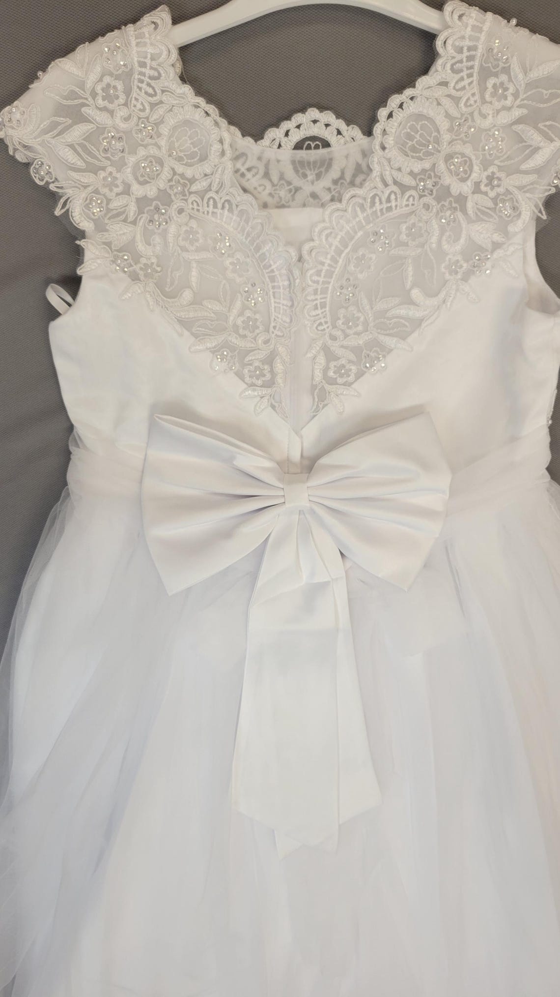 Lace Bodice First Communion Dress: White Pleated Sash, Satin Bow - Etsy