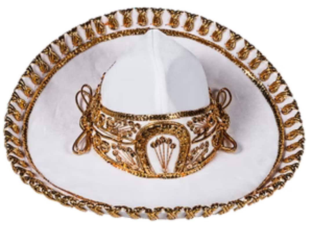 Beautiful Mexican Hand Embroidery Charro Hat, Ivory With Gold Charro ...