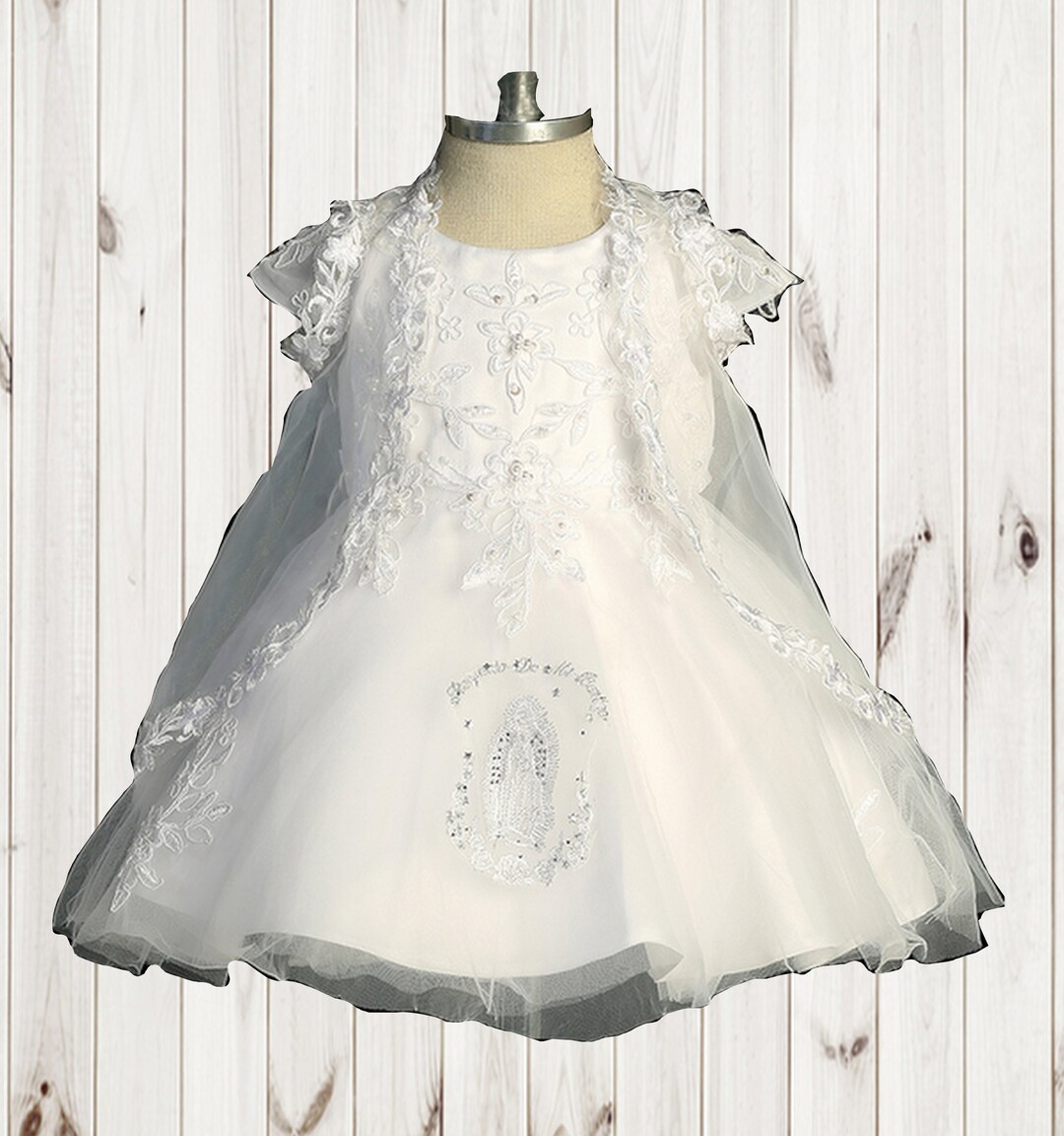Virgen De Guadalupe Baptism Dress, Christening Gown, Baby Girl White ...