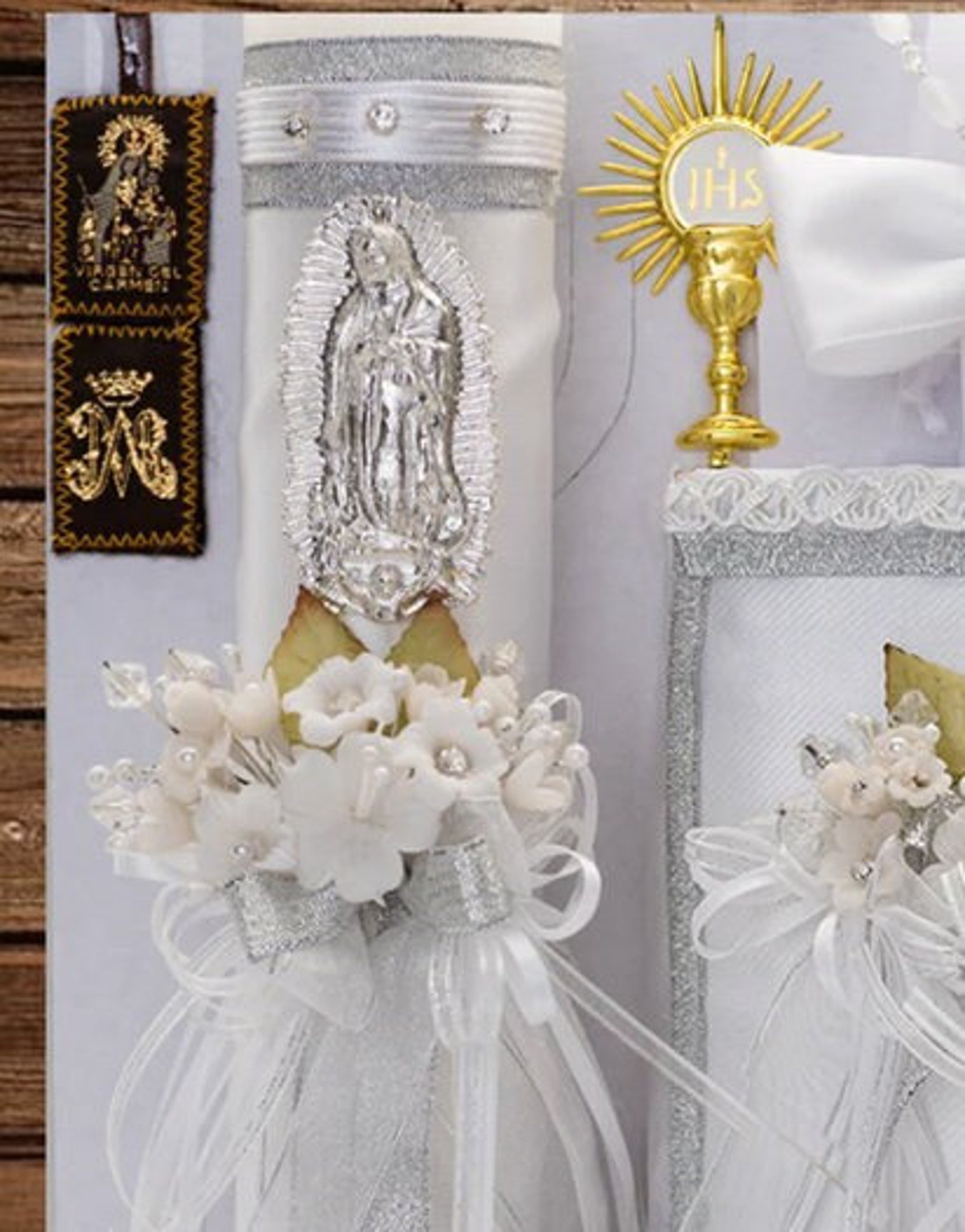 First Communion Candle Set: Handmade Rosary & Scapular Gift - Etsy