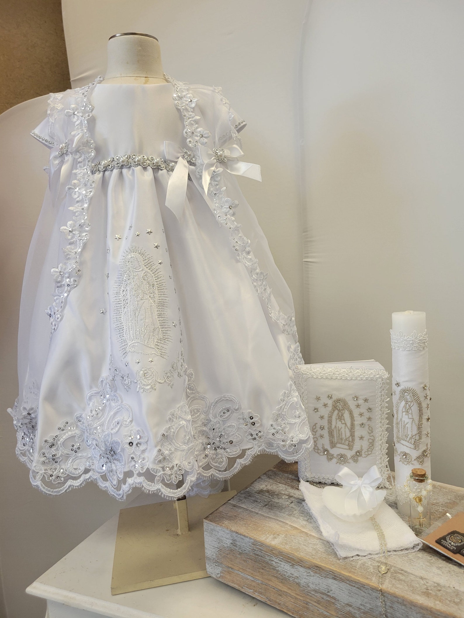 Virgen De Guadalupe Baptism Dress: Christening Gown & Candle Set - Etsy