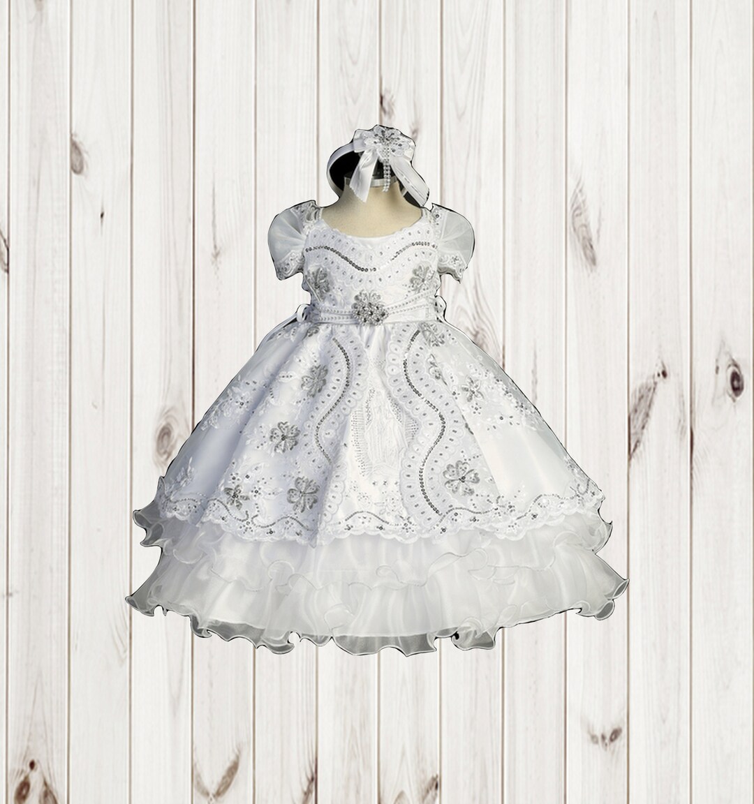 Virgen De Guadalupe Baptism Dress, Christening Gown, Baby Girl White ...