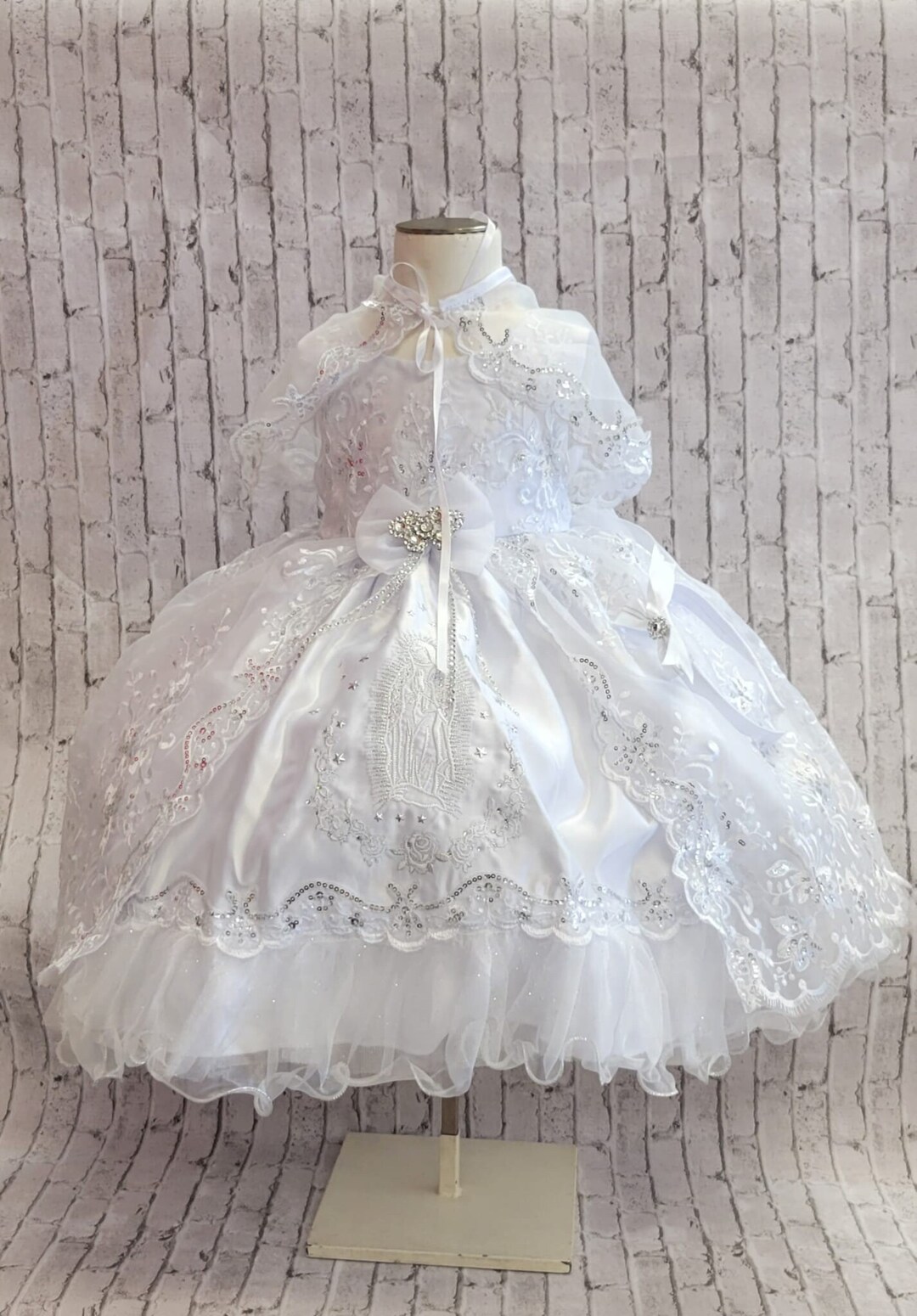 Virgen De Guadalupe Baptism Dress, Christening Gown, Baby Girl White ...