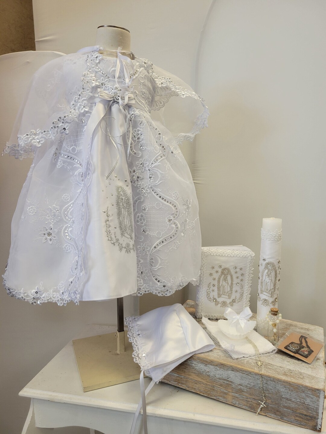 Virgen De Guadalupe Baptism Dress, Christening Gown & Candle Set - Etsy