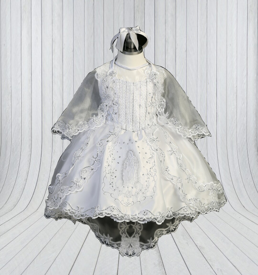 Virgen De Guadalupe Baptism Dress, Christening Gown, Baby Girl White ...