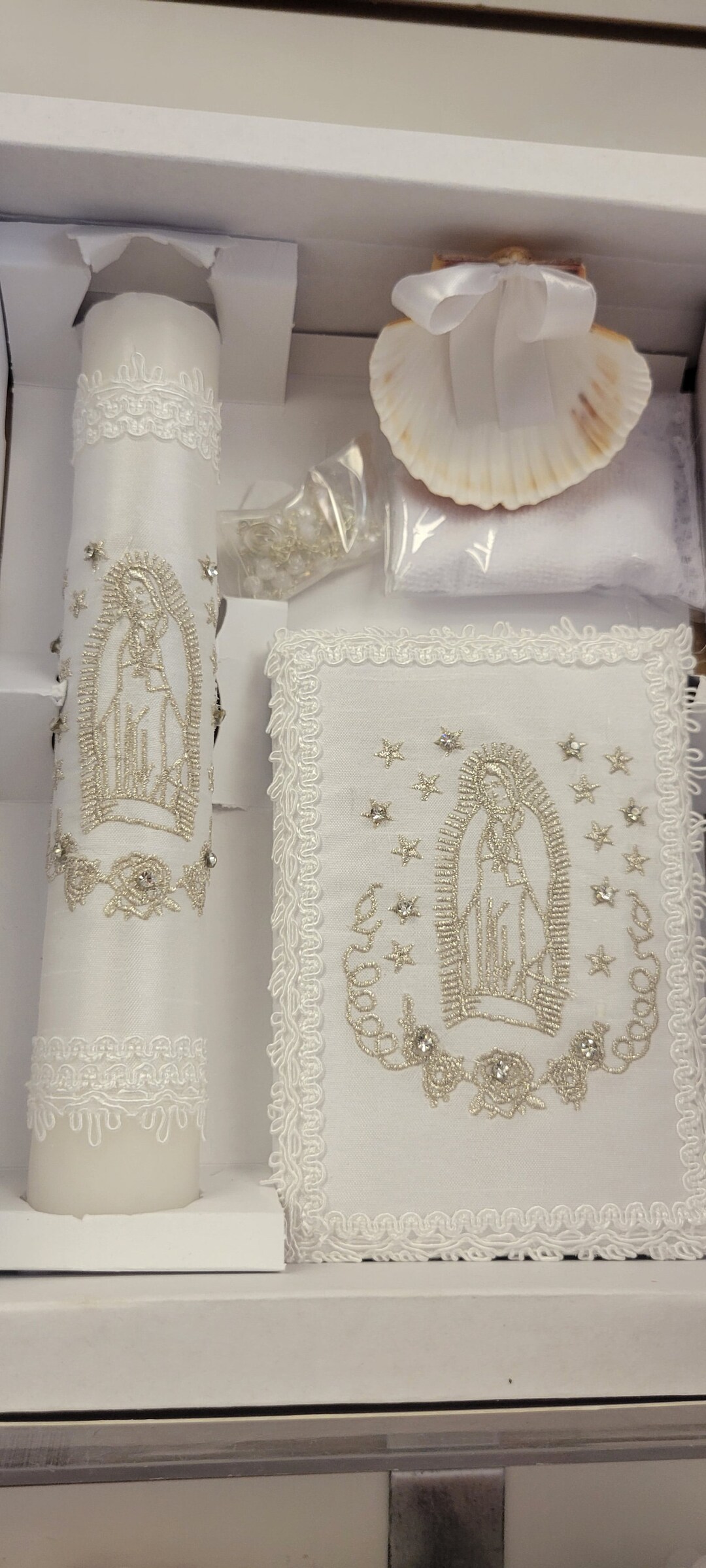 Handmade Virgen De Guadalupe Baptism Candle Set: White Christening ...