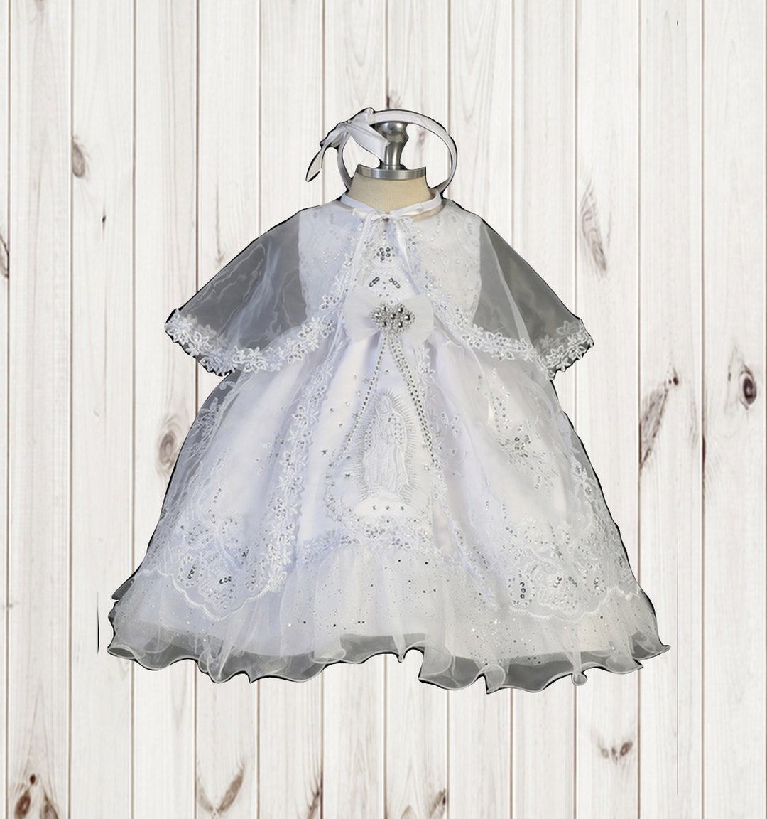 Virgen De Guadalupe Baptism Dress, Christening Gown, Baby Girl White ...