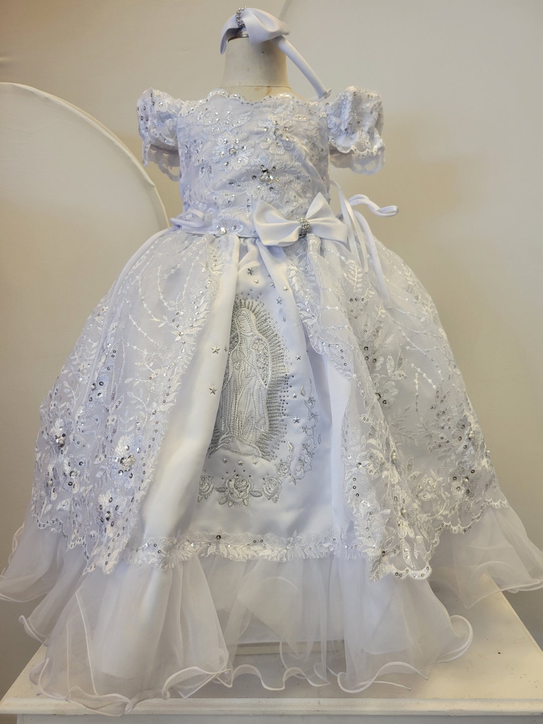 Virgen De Guadalupe Baptism Dress, Christening Gown, Baby Girl White ...