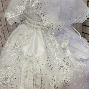 Virgen De Guadalupe Baptism Dress, Christening Gown, Baby Girl White ...