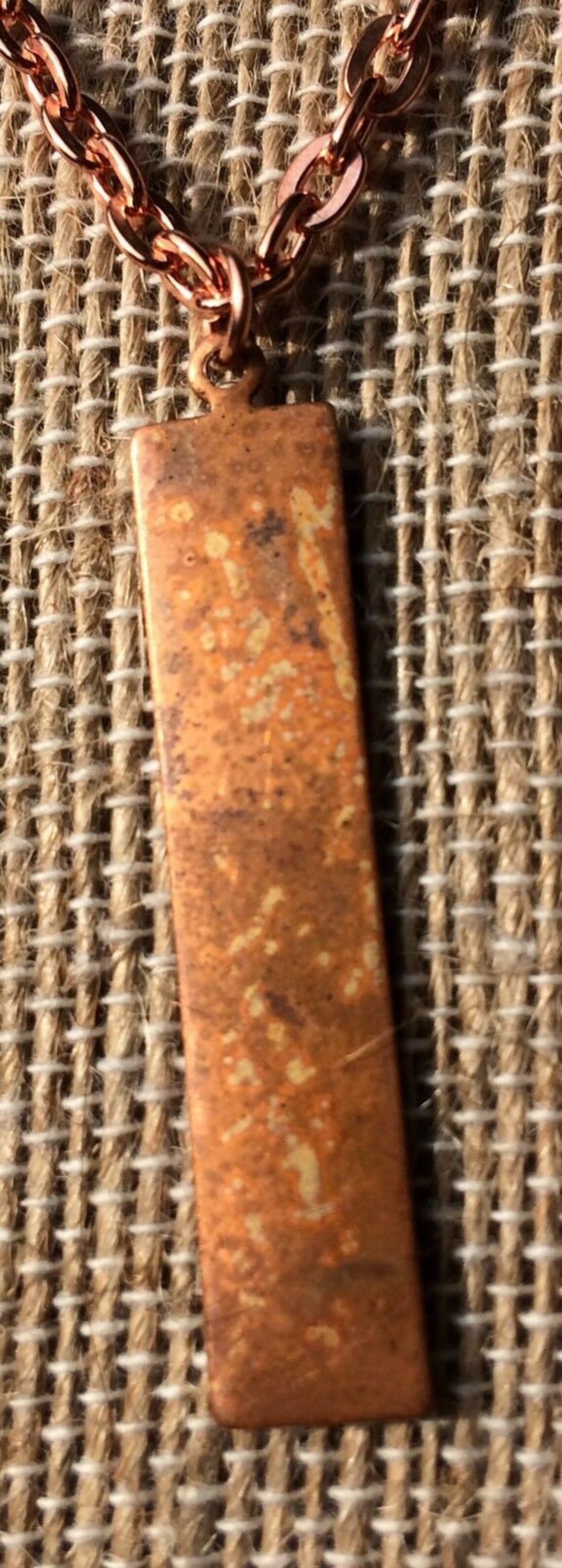 Solid Copper Necklace and Pendant Set Distressed Copper Bar | Etsy