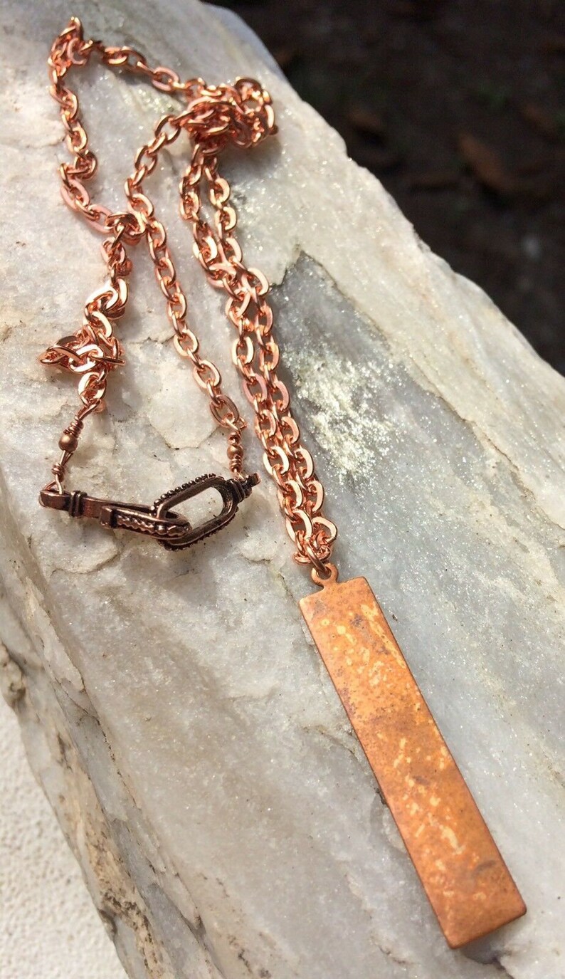 Solid Copper Necklace and Pendant Set Distressed Copper Bar - Etsy