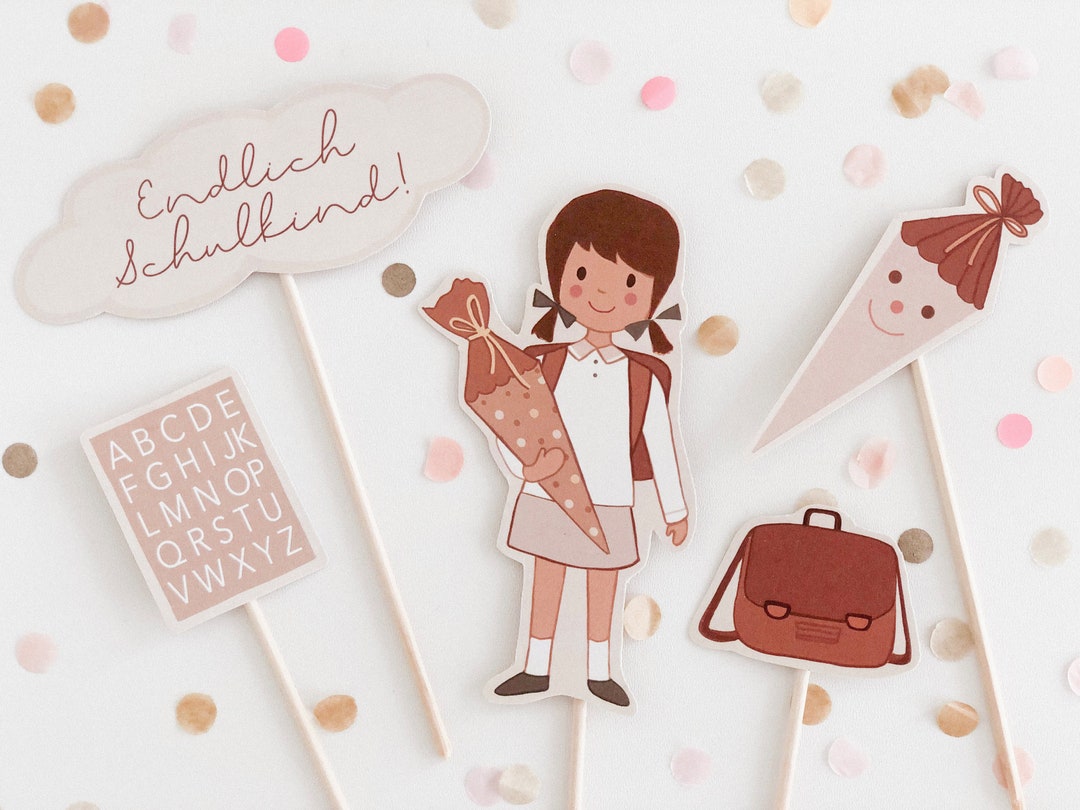 5 Cake Topper Schoolchild Girls Dark Cake Decoration School - Etsy