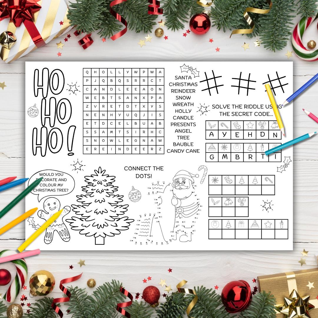 Christmas Activity Placemat Colouring Sheet, Christmas Eve Box, Gift ...