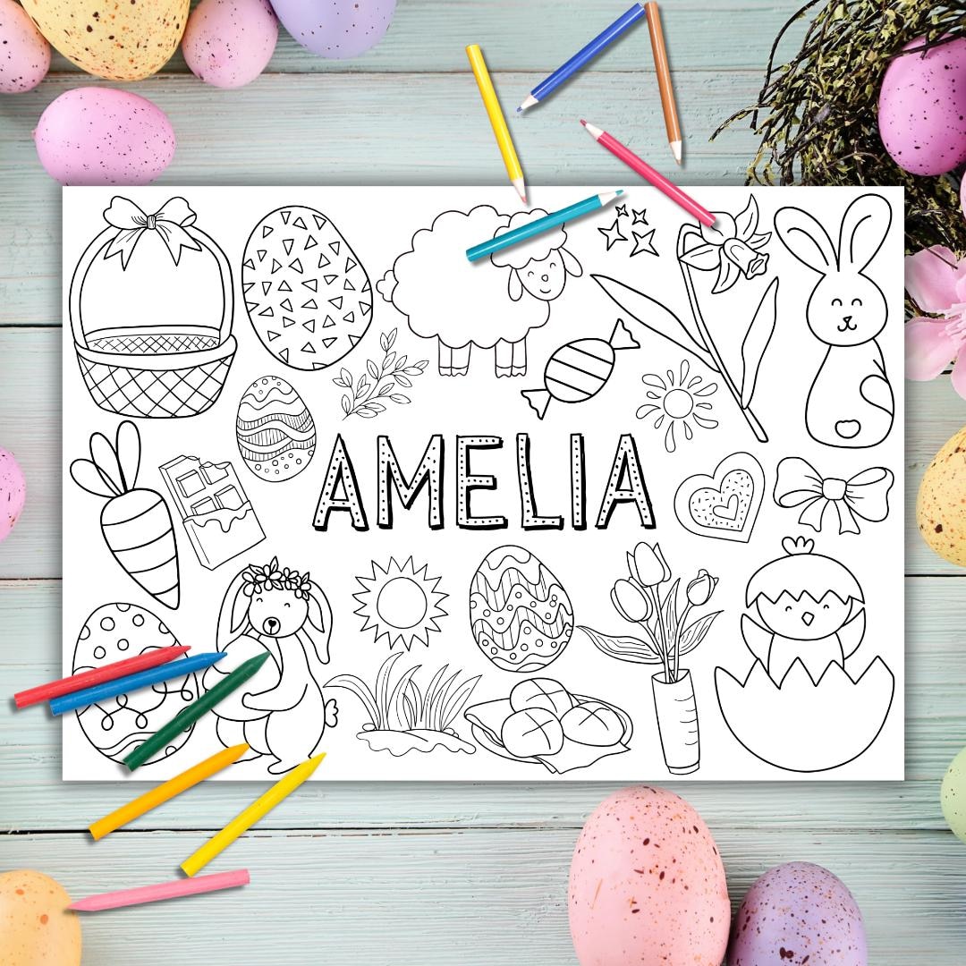 Personalized Easter Coloring Placemat, Kids Activity, Egg Hunt - Etsy UK