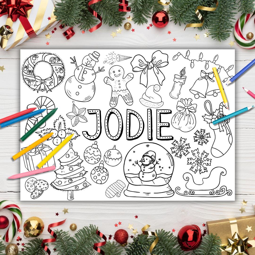 Christmas Personalised Placemat Colouring Sheet, Kids Activity, for ...