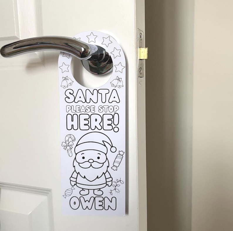 Personalized Santa Stop Here Door Hanger - Christmas Coloring Activity ...