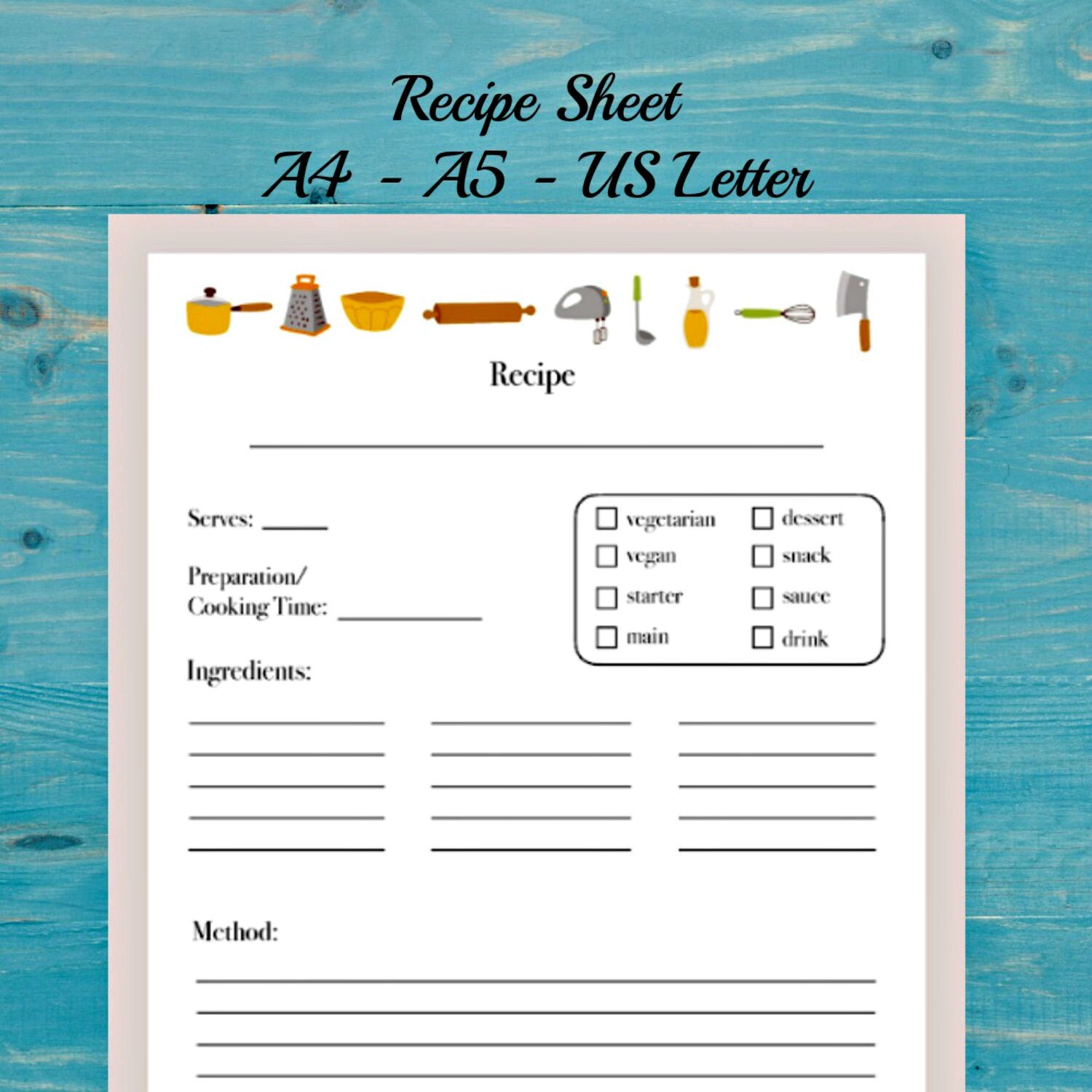 Recipe Printable Bundle, Recipe Book, Meal Planner, Grocery List ...