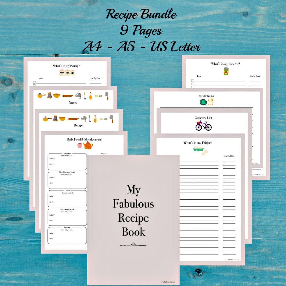 Recipe Printable Bundle, Recipe Book, Meal Planner, Grocery List ...