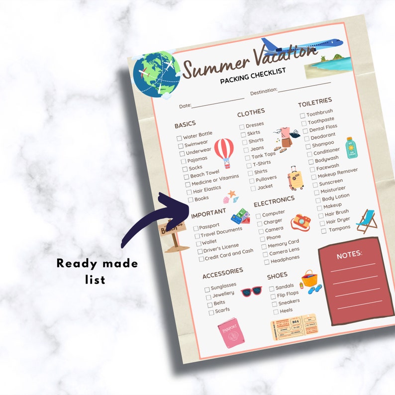 Printable Travel Packing Checklist, Ultimate Packing Checklist, Summer ...