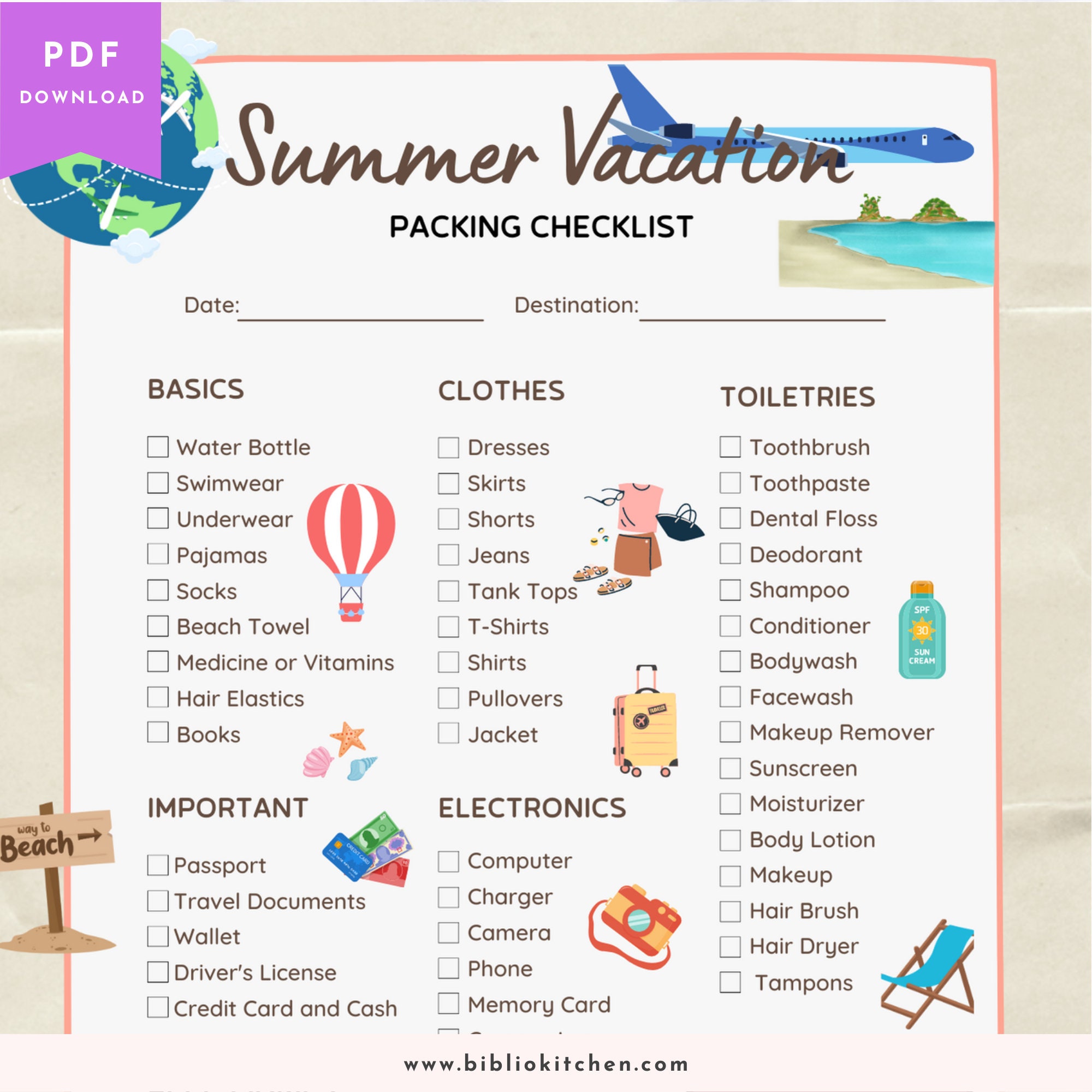 Printable Travel Packing Checklist, Ultimate Packing Checklist, Summer ...