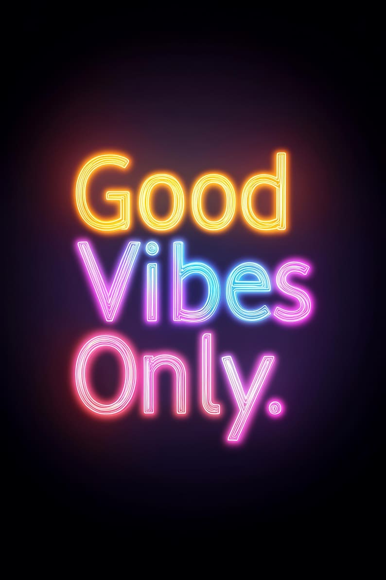 Good Vibes Only Neon Wall Art - Retro Typography Print - Aesthetic LED Sign Poster - Digital ...