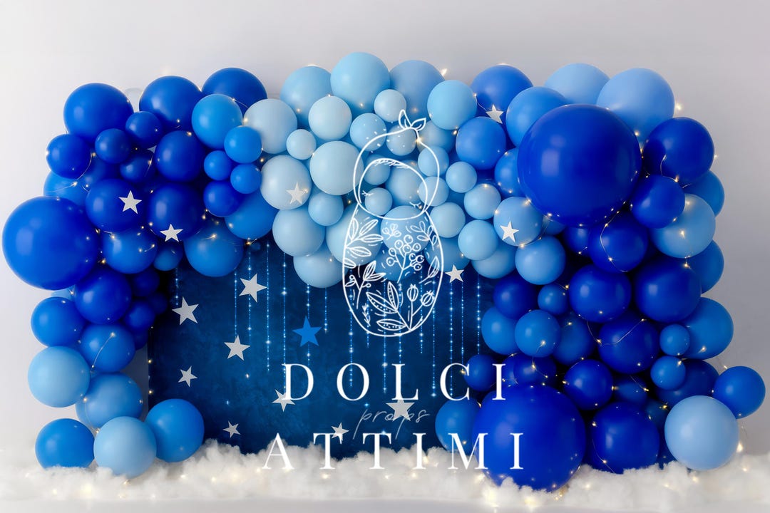 Blue Balloons & Stars Digital Backdrop – Starry Smash Cake Birthday ...