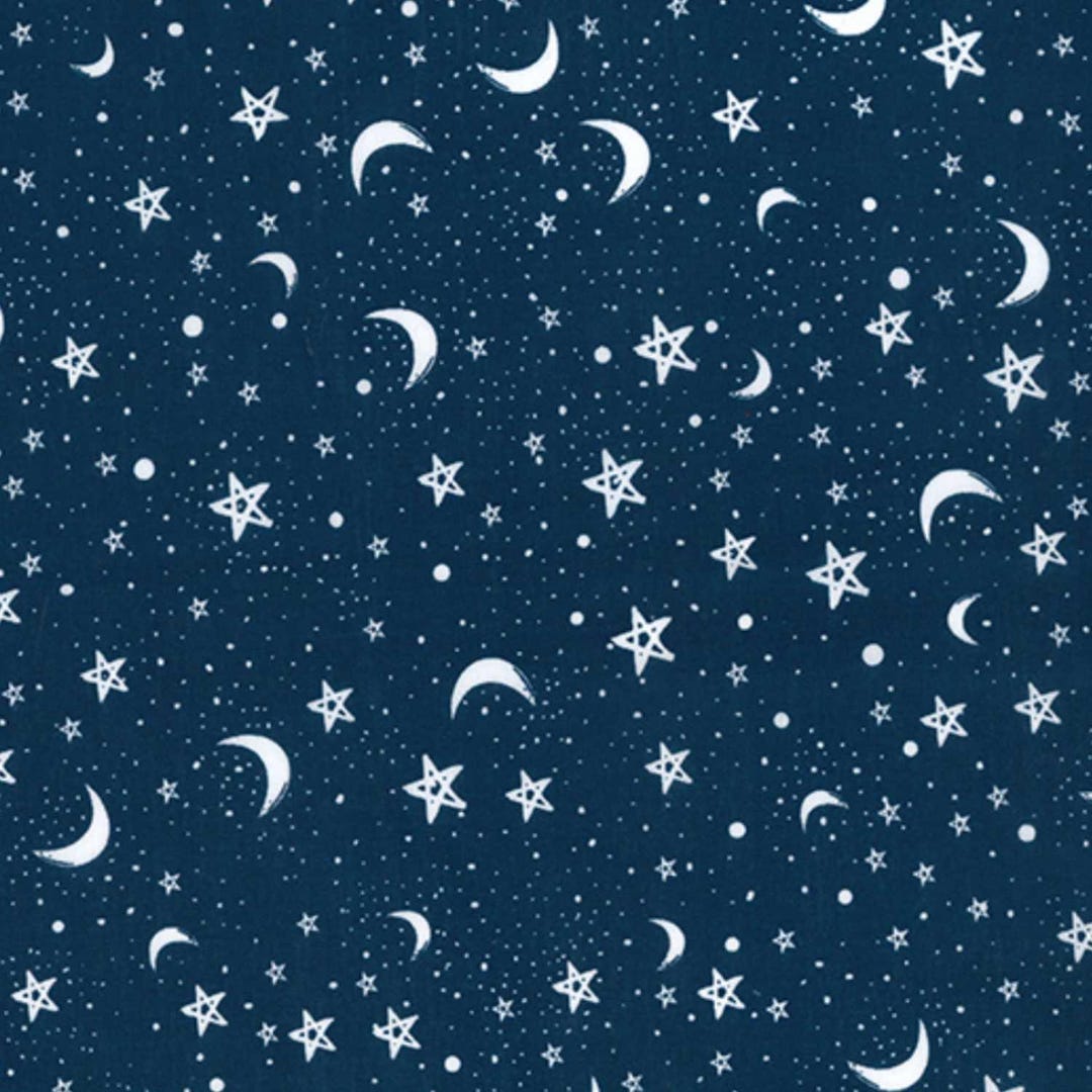 Navy Moon and Stars Polycotton Fabric - Etsy