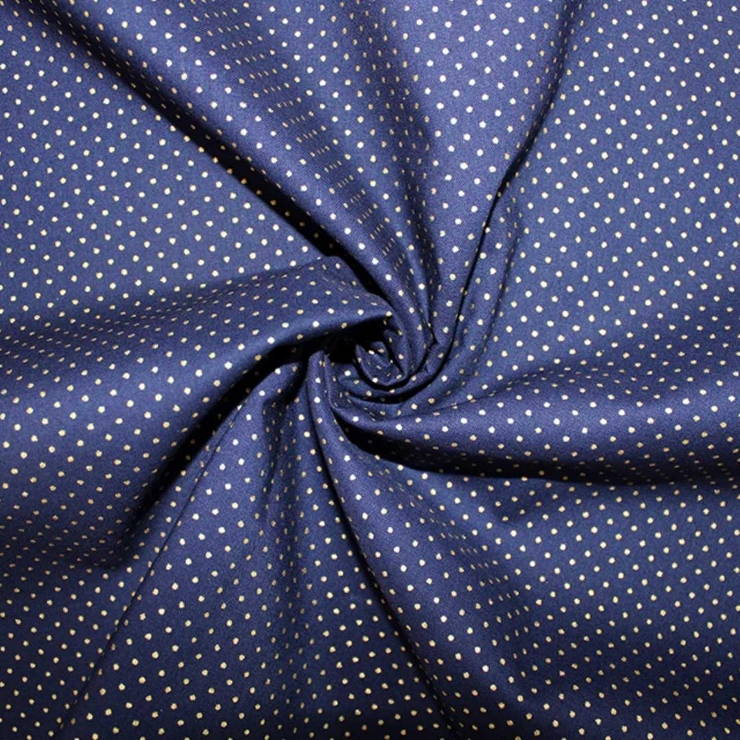 Mini Navy Blue and Gold Metallic Polkadot Cotton Fabric - Etsy
