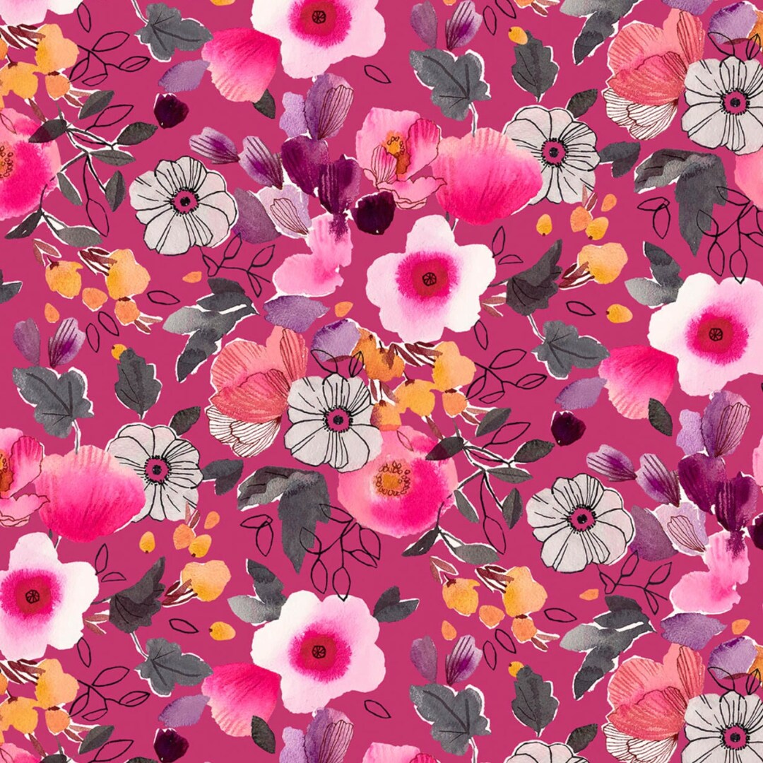 Pink Floral Rayon Fabric - Flora - Dashwood Studio - Etsy