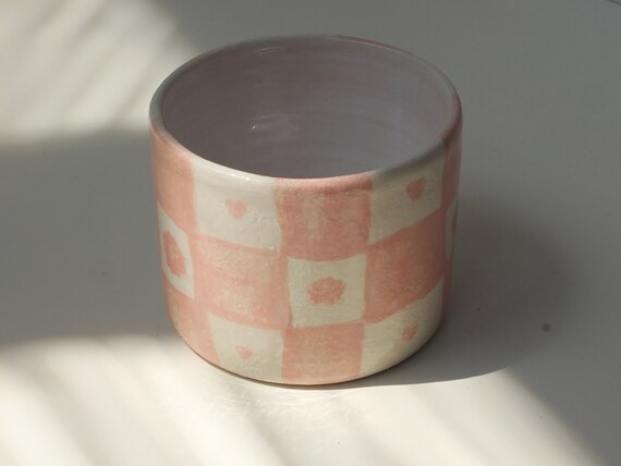 Checkered Ceramic Planter Pink Plant Pot Pastel Decor Small - Etsy