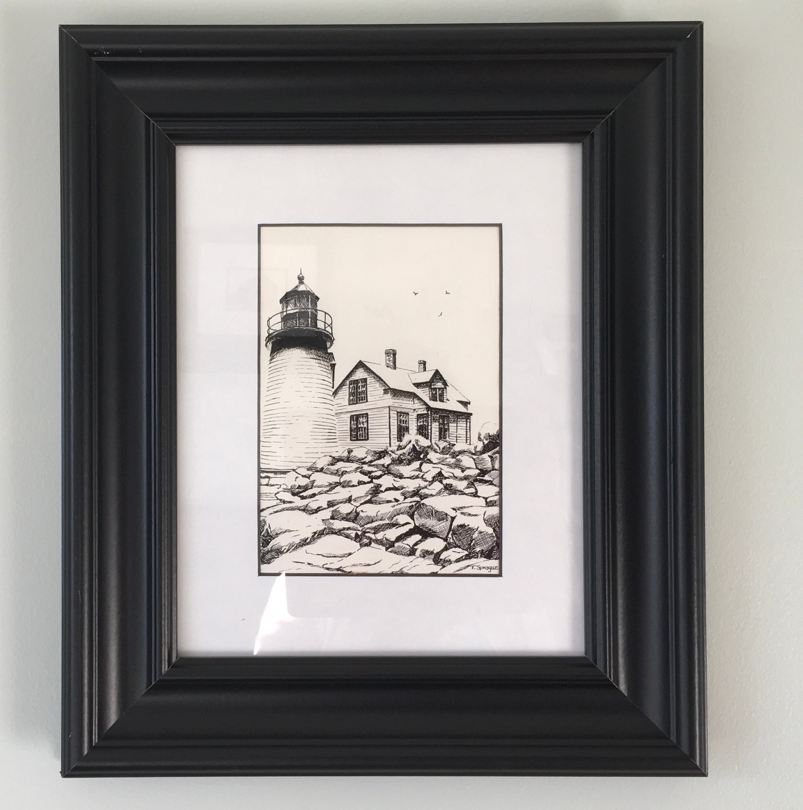 Prospect Harbor Lighthouse, Pen and Ink, Giclee Print, Maine Lighthouse ...