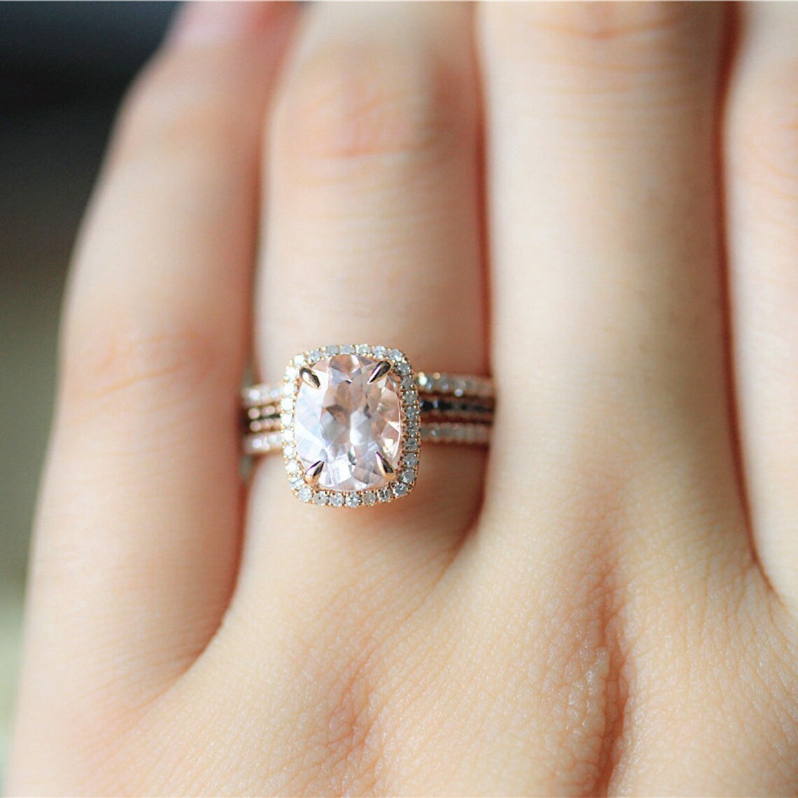 Rose Gold Engagement Ring Set 68mm Oval Cut Natural Pink - Etsy