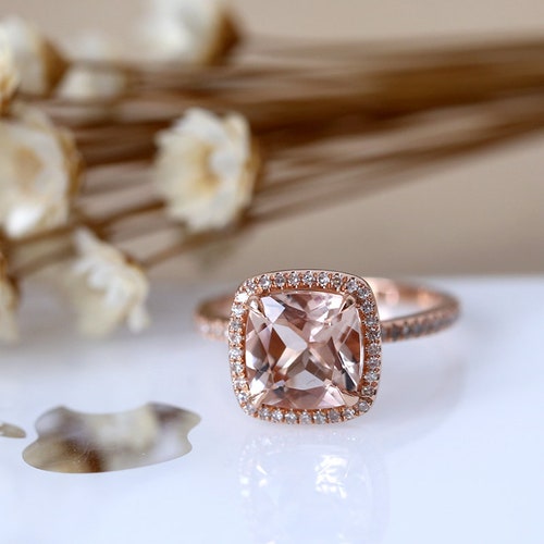Princess Cut Unique Morganite Ring 14K Rose Gold Morganite - Etsy