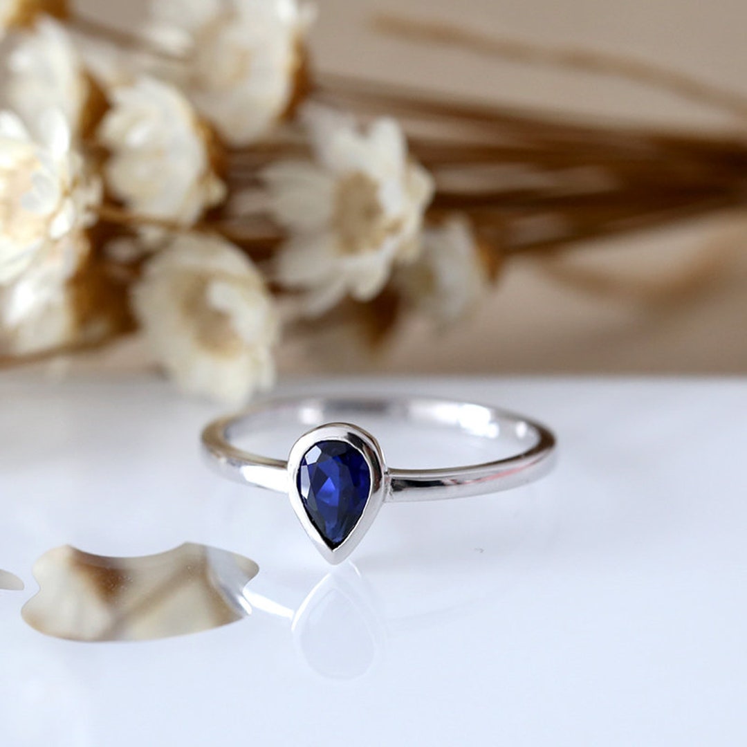 Lab Created Sapphire Engagement Ring Petite 46mm Pear Shaped - Etsy
