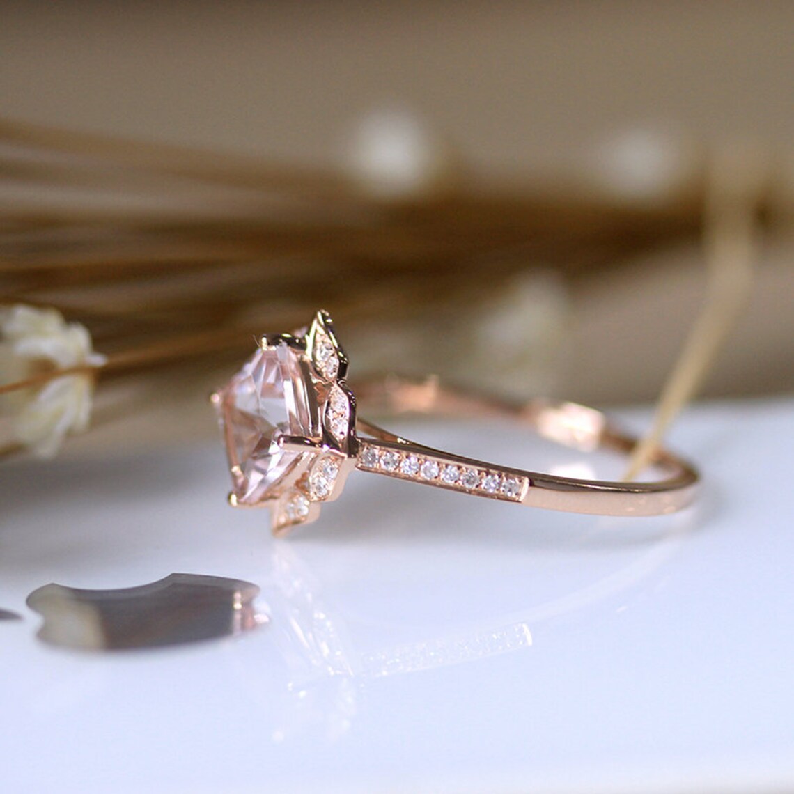 Classic 7mm Princess Cut Morganite Ring Natural Genuine - Etsy