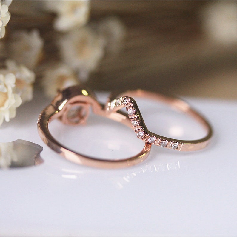 Unique Design Rose Gold Engagement Ring Set 6mm Round Cut | Etsy