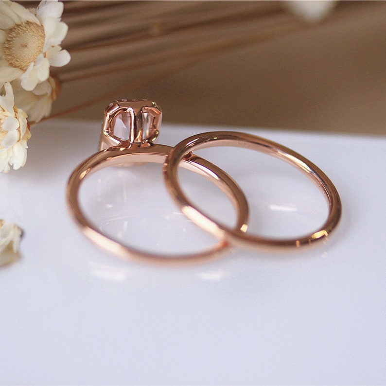 Simple Style Rose Gold Engagement Ring Set 46mm Emerald Cut - Etsy