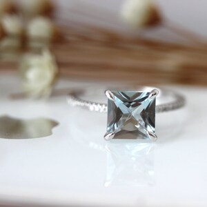 Princess Cut 7mm Light Blue Aquamarine Engagement Ring - Etsy