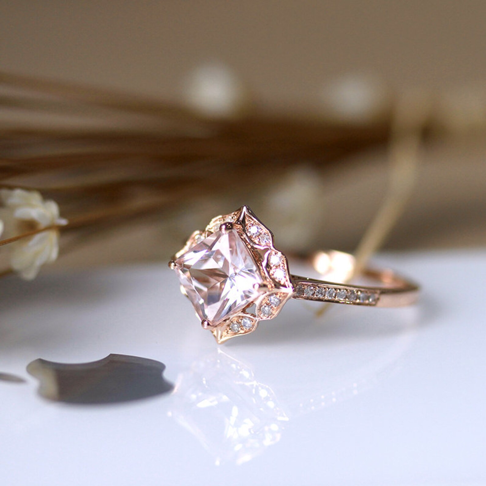 Classic 7mm Princess Cut Morganite Ring Natural Genuine - Etsy