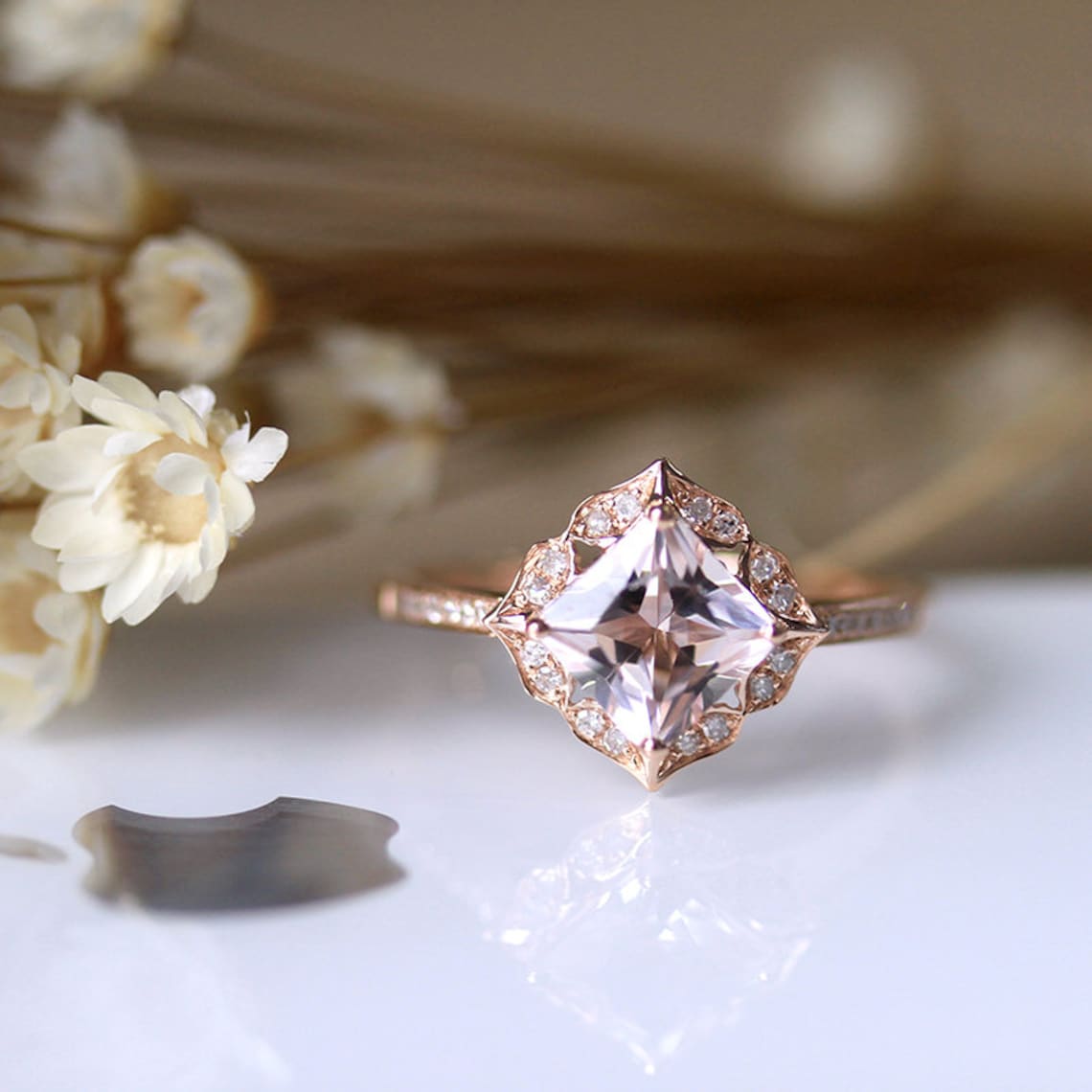 Classic 7mm Princess Cut Morganite Ring Natural Genuine - Etsy