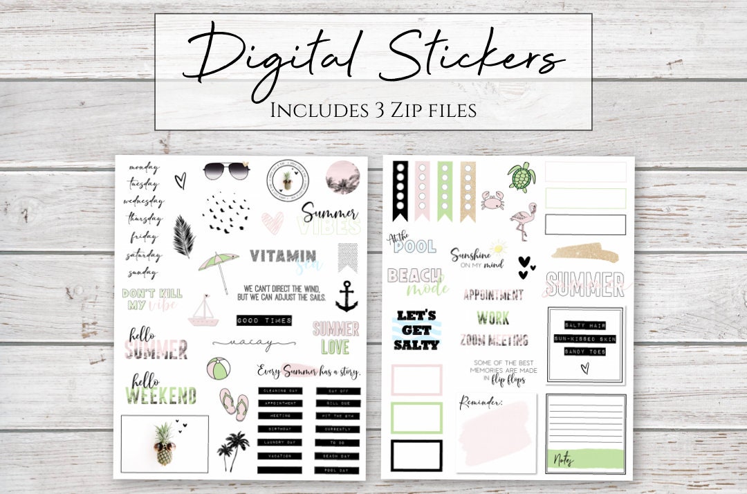 Digital Stickers | Hello Summer Stickers for Digital Planners - Etsy